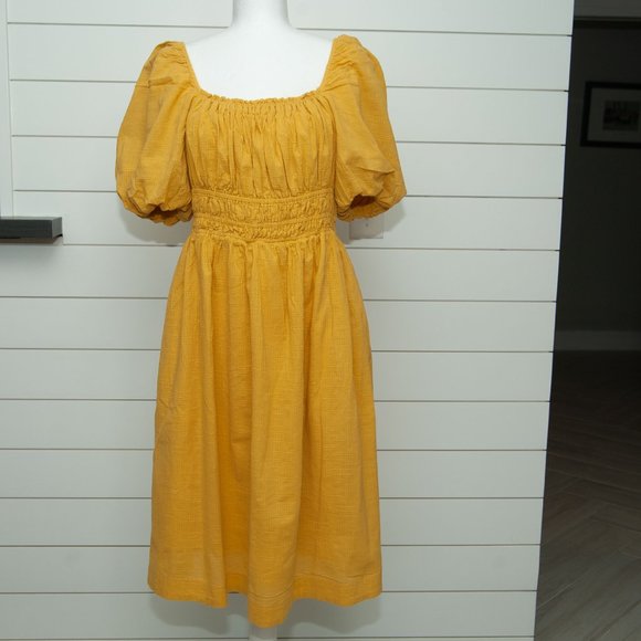 P. Cill | Dresses | P Cill Dress Burnt Yellow Fit Flare Lined Puff ...
